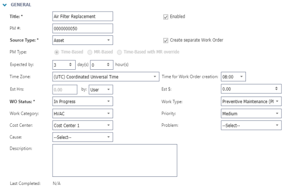 Creating schedule based PMs