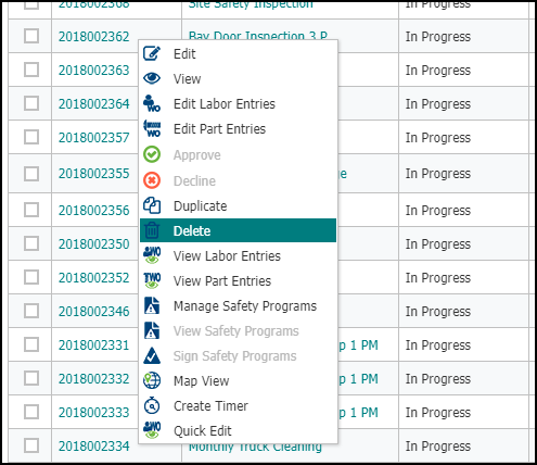 Deleting a work order