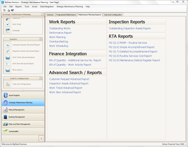 Maintenance Planning Reports
