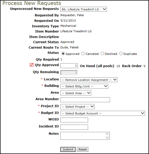 Reviewing and Approving Inventory Item Requests