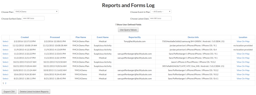 Reports and Forms Log