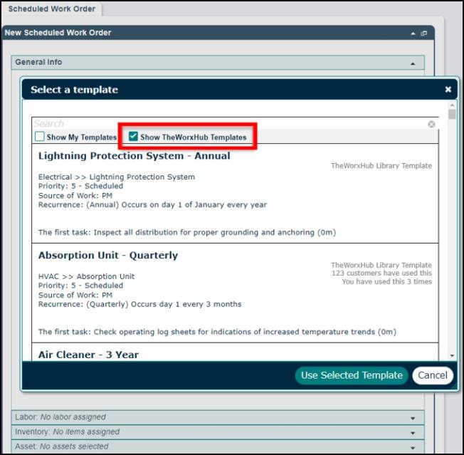 Adding Scheduled Work Orders from a Template